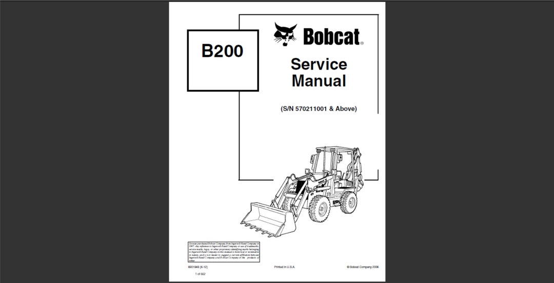 Bobcat B200 Backhoe Loader Workshop Service Manual PDF Digital Download ...