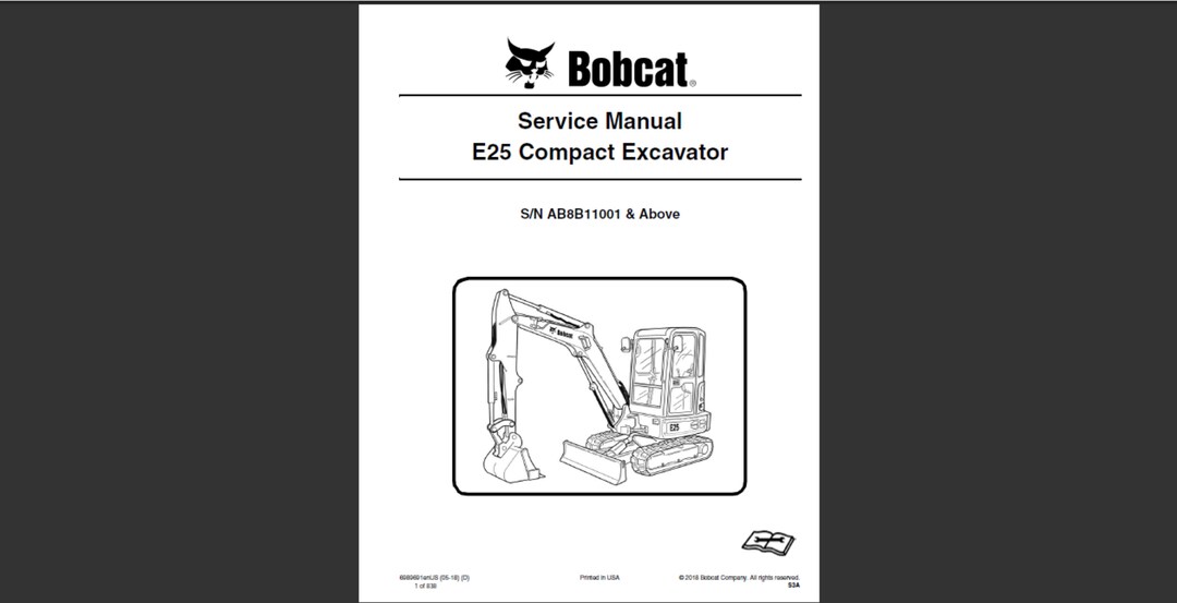 Bobcat E25 Excavator Workshop Service Manual PDF Digital Download - Etsy