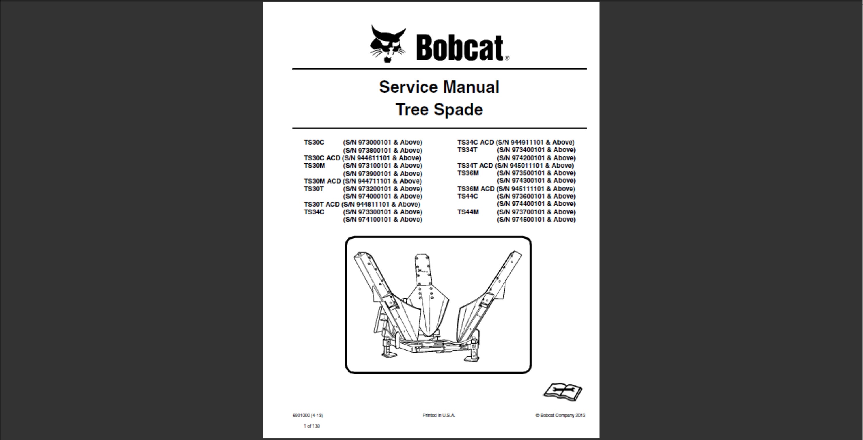 Bobcat Tree Spade Attachment Workshop Service Manual Pdf - Etsy