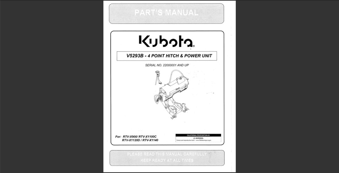 Kubota V5293B 4 Point Hitch and Power Unit Spare Parts List Pdf Digital ...