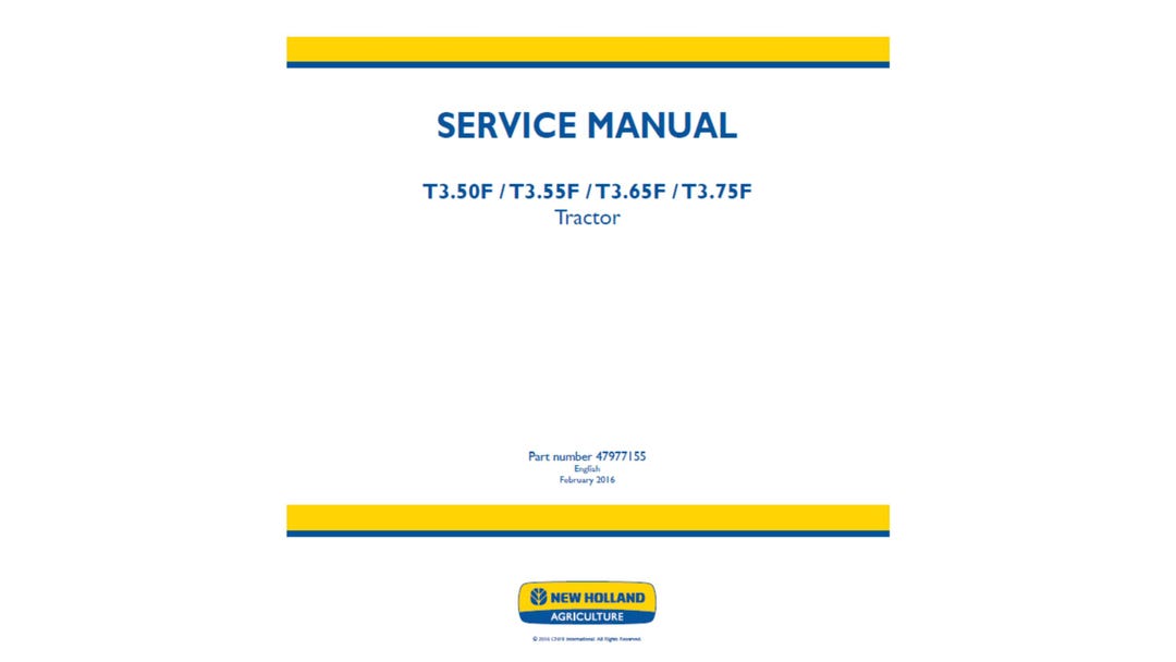 New Holland T3.50F T3.55F T3.65F and T3.75F Tractor Part Number 47977155 Workshop Service Manual ...