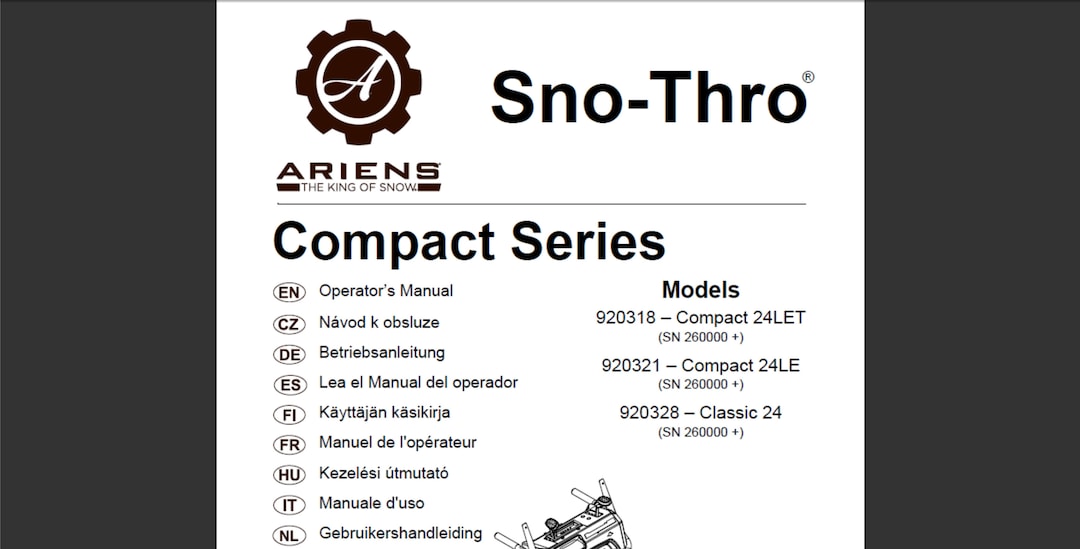 Ariens Classic 24 Compact 24 LET Compact 24 LE Snowblower Snow Thrower ...