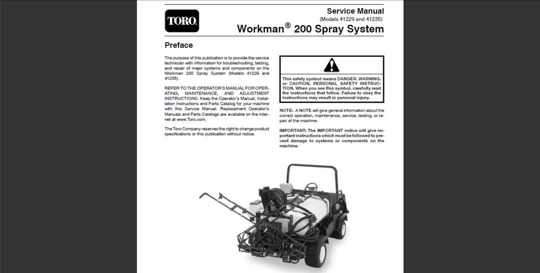 Toro Workman 200 Spray System Models 41229 and 41235 Workshop Service ...