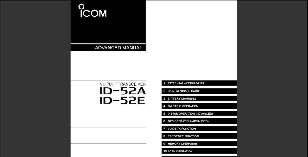 ICOM ID-52A and ID-52E Vhf Uhf Transceiver Advanced Manual Pdf Digital Download - Etsy