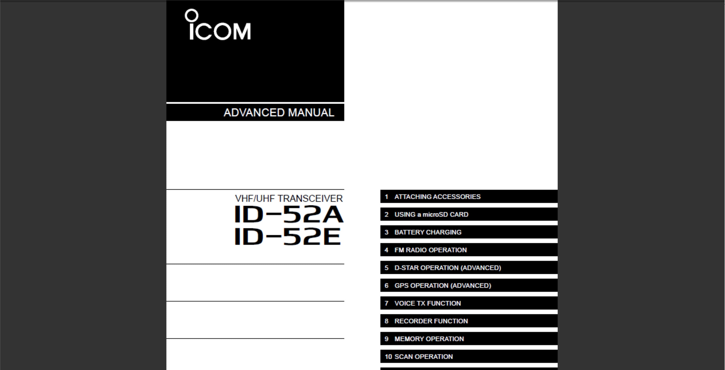ICOM ID-52A and ID-52E Vhf Uhf Transceiver Advanced Manual Pdf Digital ...
