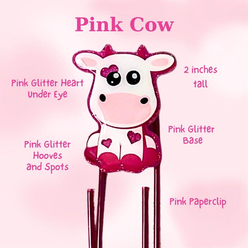Pink Cow Planner Clip, Cute Cow Gifts for Cow Lovers, Cow Coquette ...