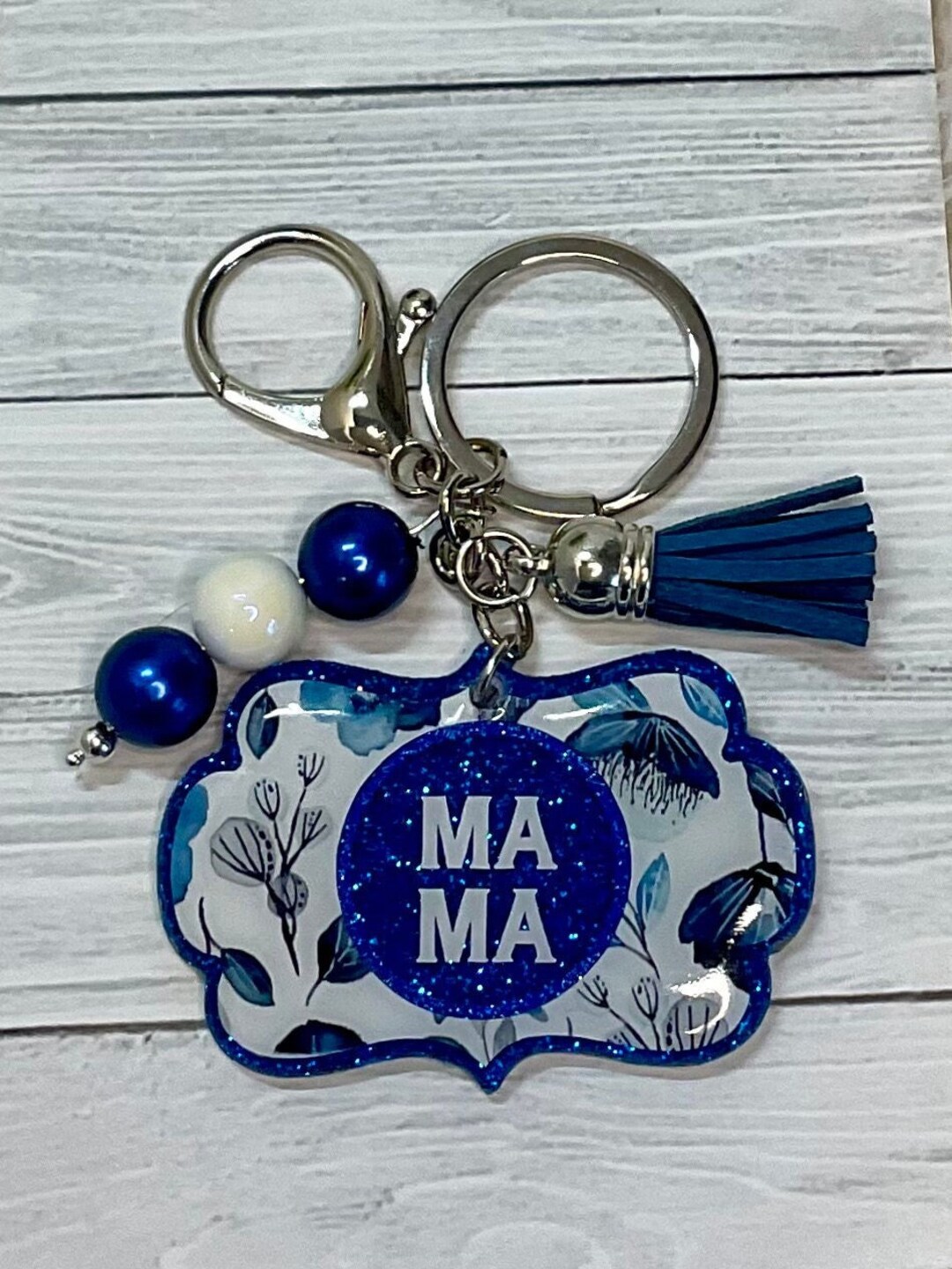Mama Key Chain, Mama Key Ring, Blue Flower Keychain, Birthday Gift for ...