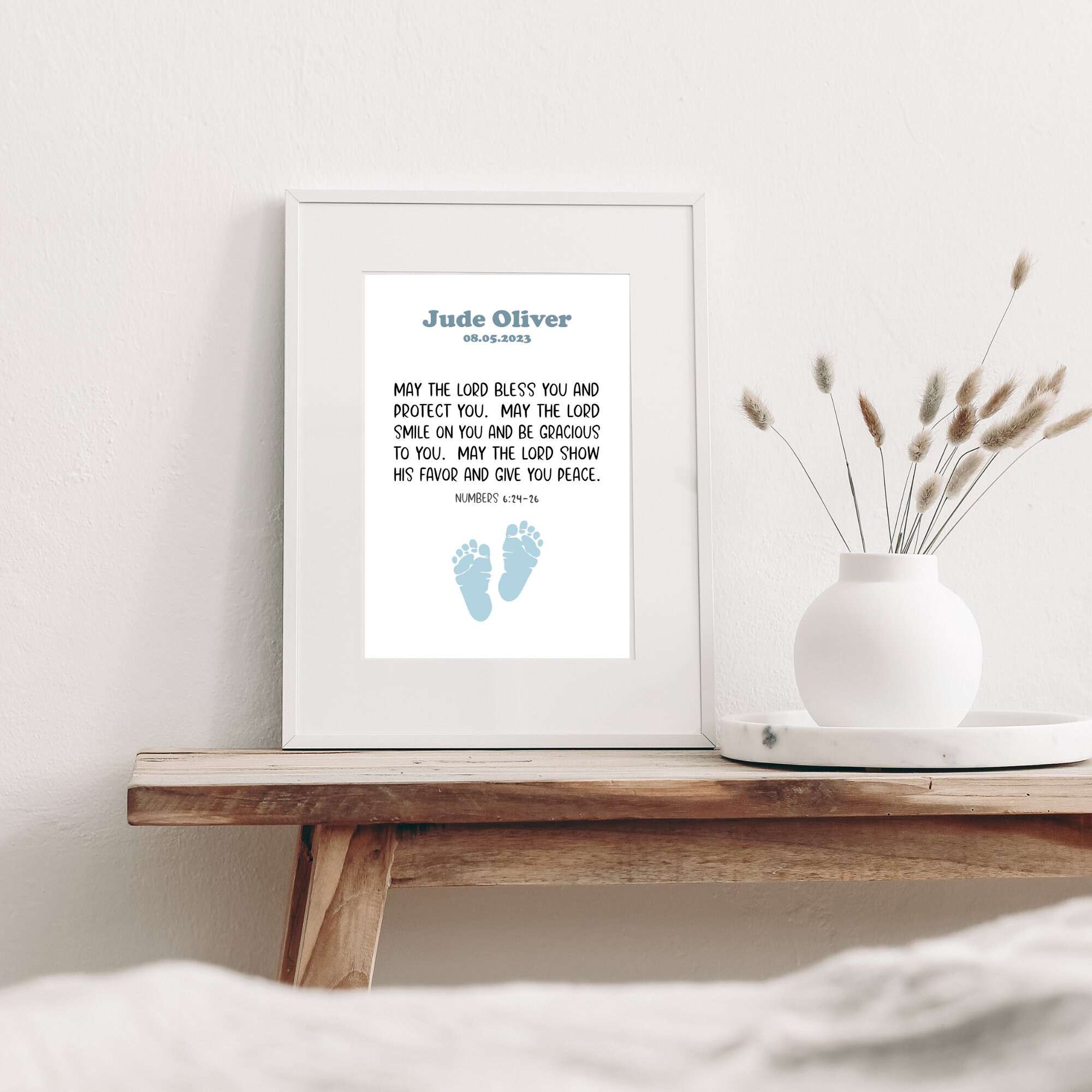 Custom Nursery Printable the Blessing Numbers 6:24-26 Name Blue Baby ...