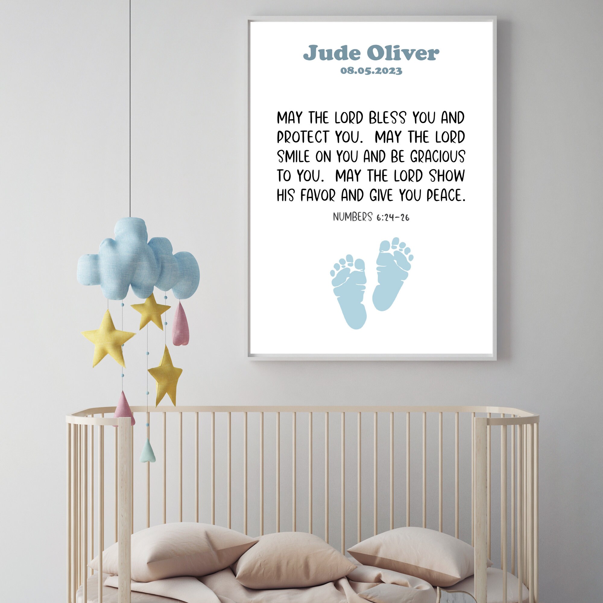 Custom Nursery Printable the Blessing Numbers 6:24-26 Name Blue Baby ...