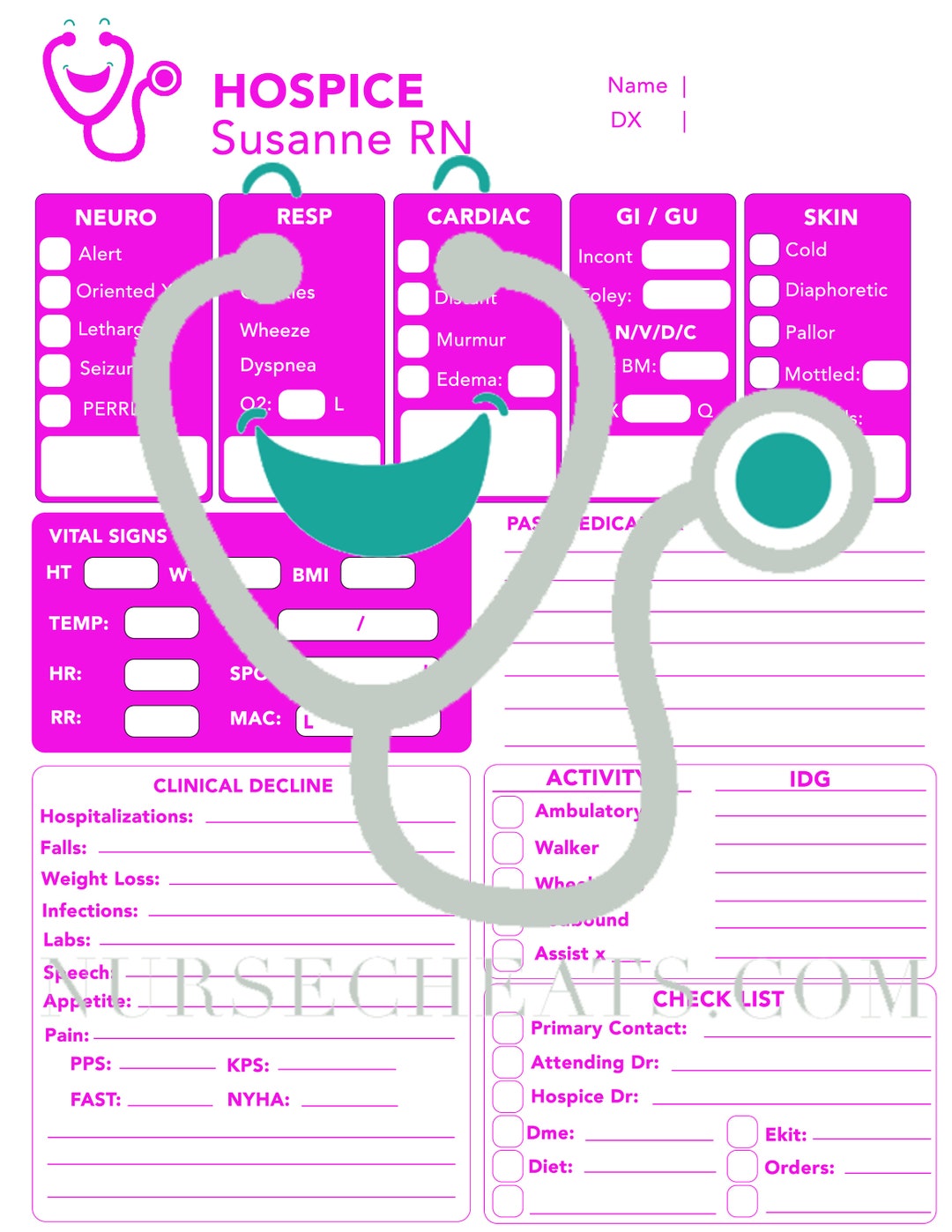 Hospice Assessment Form Pink - Etsy