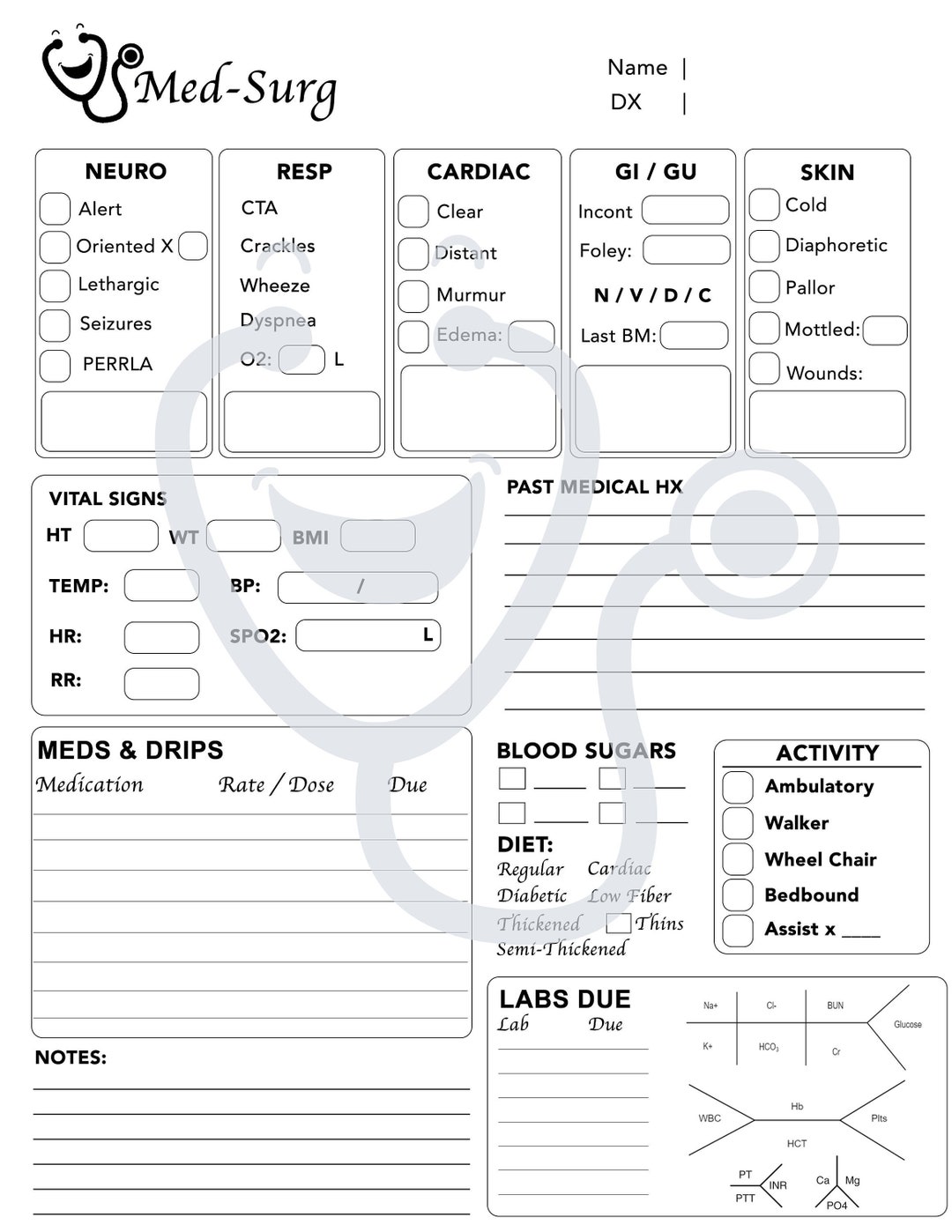 Report Sheet for Med-surg Nurses - Etsy