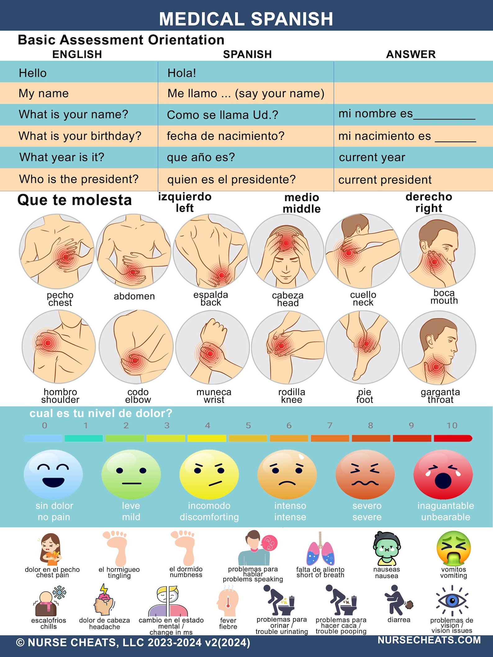 Medical Spanish Wall Chart - Etsy