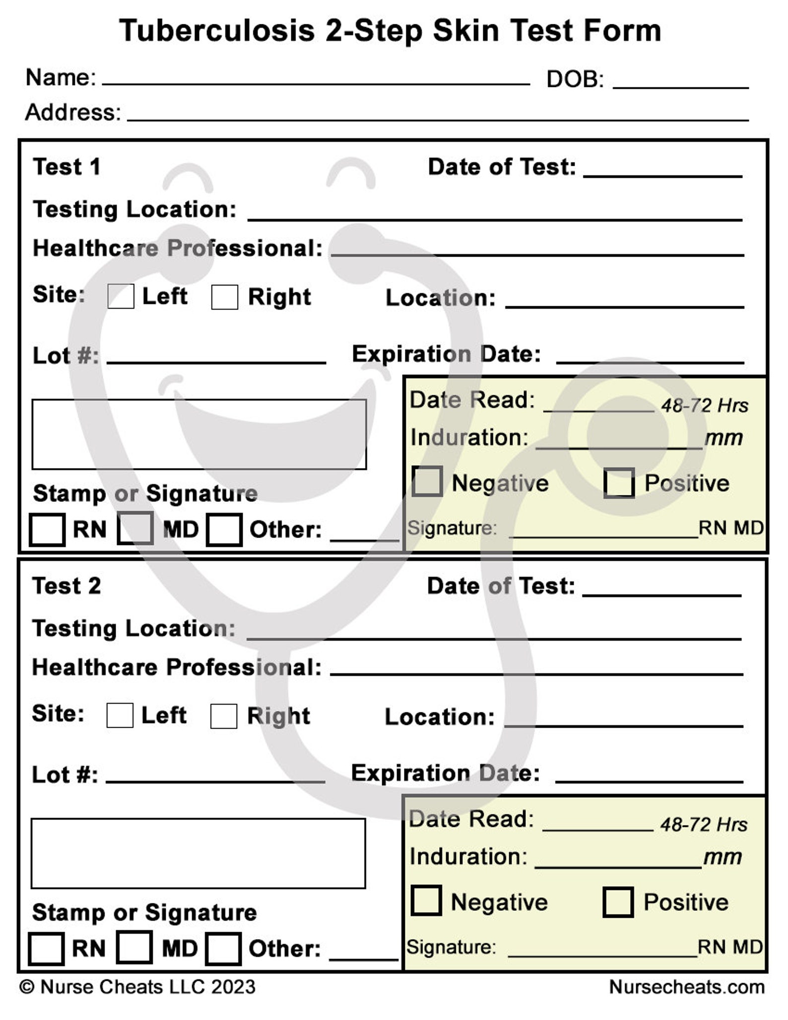 Employment Two 2 Step TB Tuberculosis Test blank & Printable - Etsy Employment Two 2 Step TB Tuberculosis Test blank & Printable - Etsy