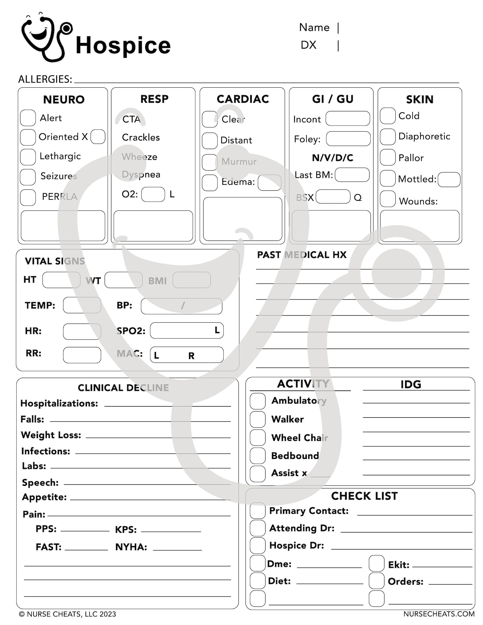 Hospice Assessment Form for Hospice Nurses - Etsy