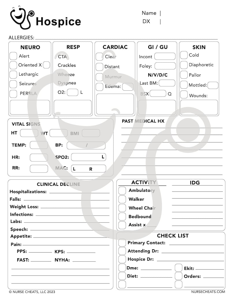 Hospice Assessment Form for Hospice Nurses - Etsy