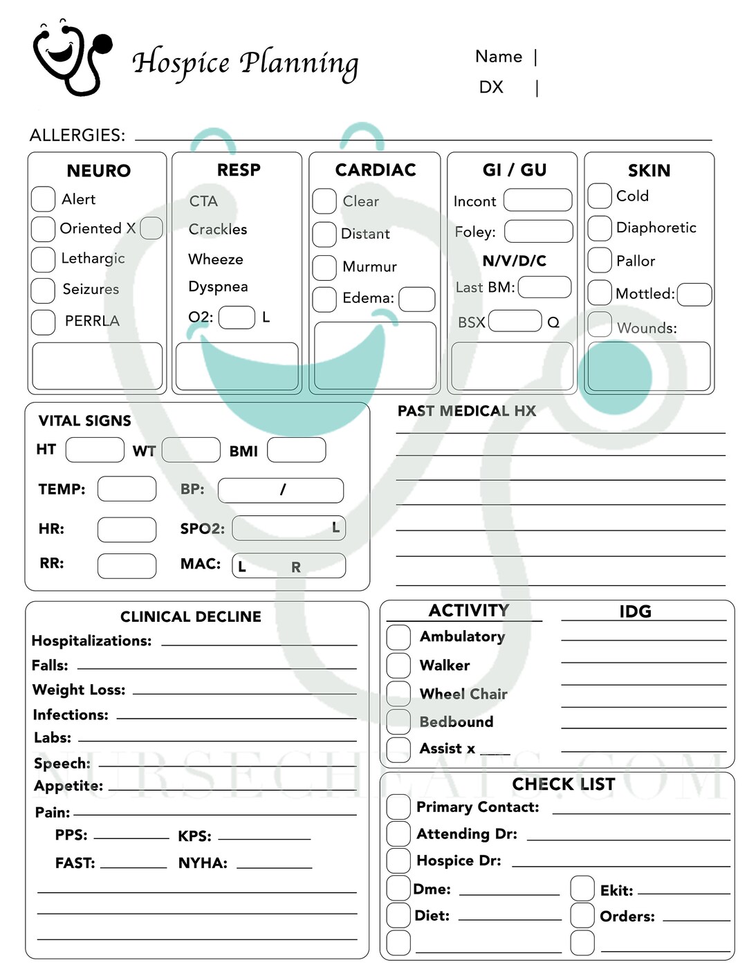 Hospice Assessment Form for Hospice Nurses - Etsy