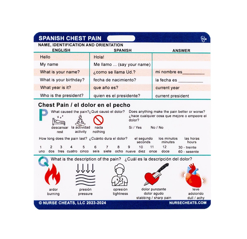 Medical Spanish - Chest Pain Assessment - Etsy