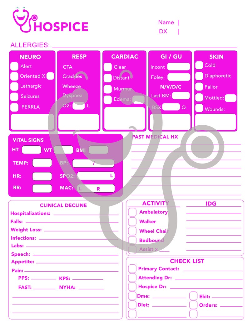 Hospice Assessment Form Pink - Etsy