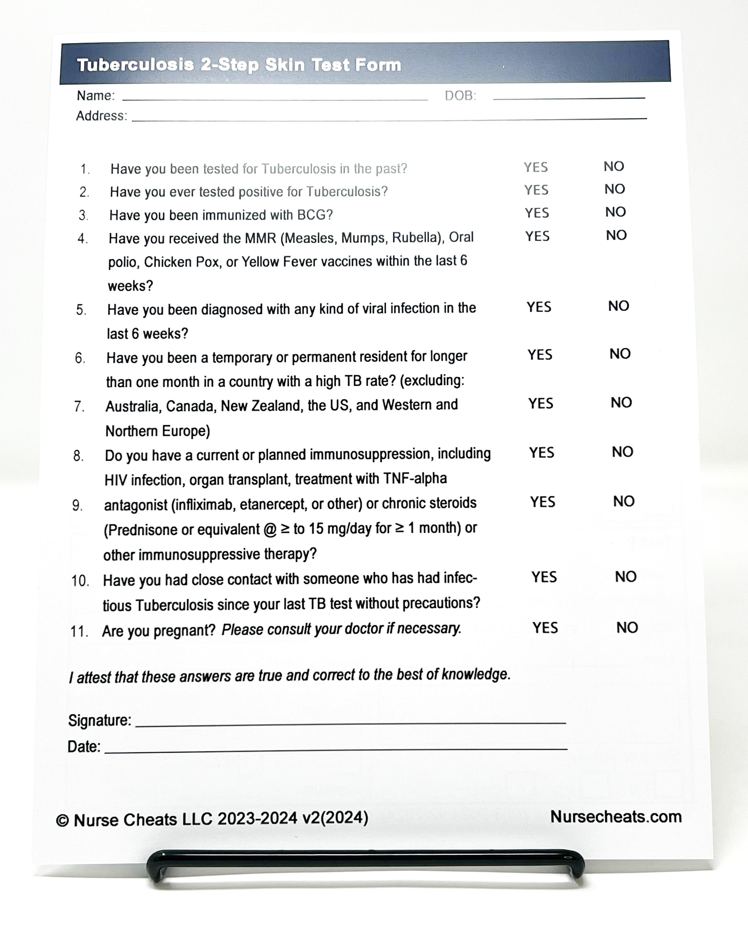 Employment - 2 Step (TB) Tuberculosis Test PHYSICAL FORM - Etsy
