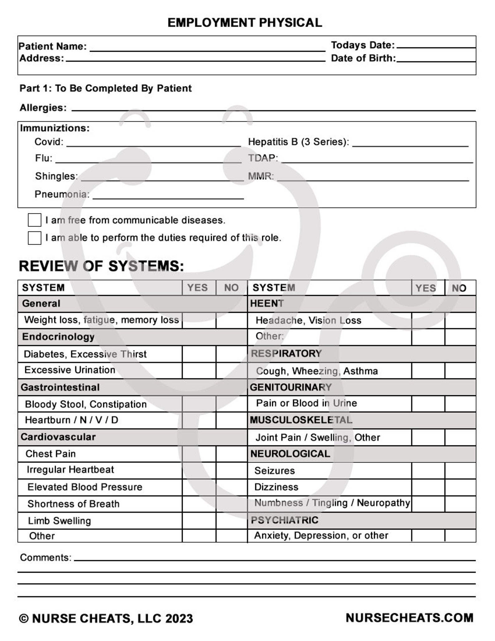 Employment - Physical (printable and Downloadable) - Etsy