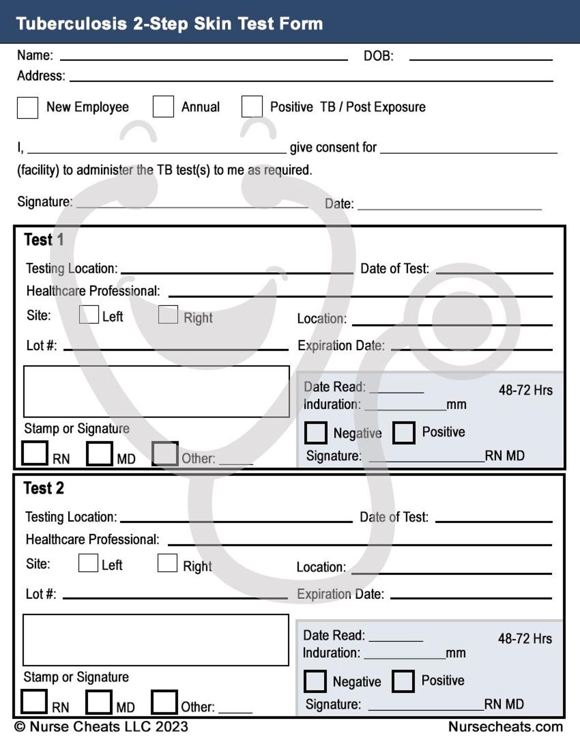 Employment - 2 Step (TB) Tuberculosis Test (blank & Printable) - 2 ...