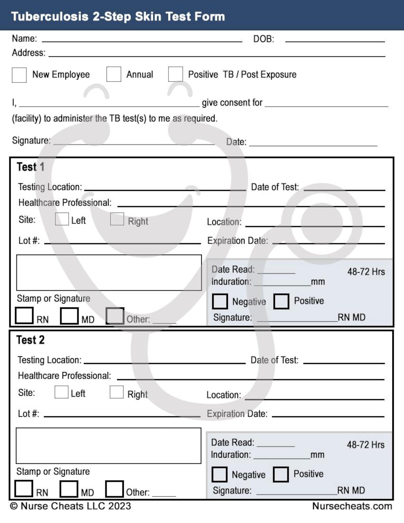Employment - 2 Step (TB) Tuberculosis Test (blank & Printable) - 2 ...