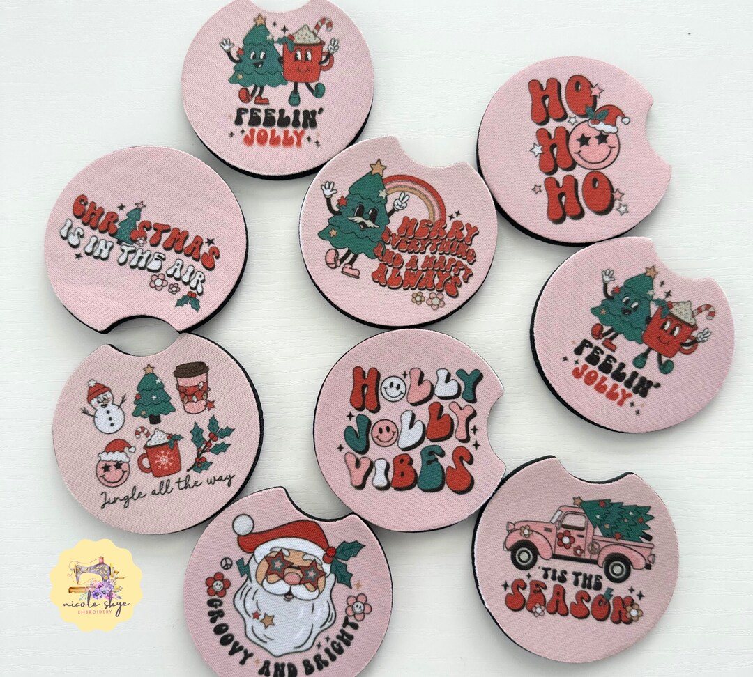 Cute Holiday Car Coasters Easy to Clean Merry Christmas Santa Hohoho ...