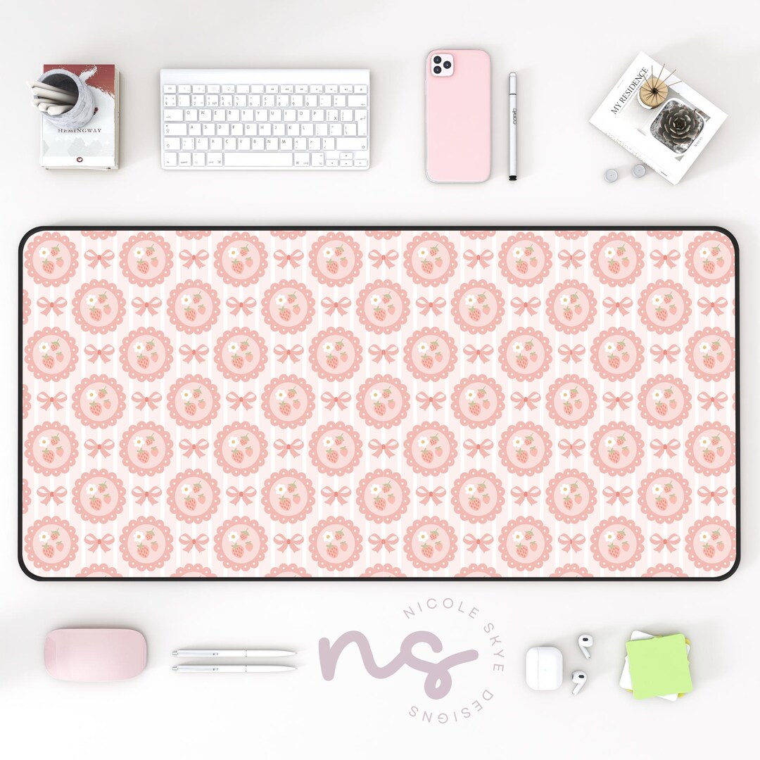 Strawberry Desk Mat: Pretty Home Office Decor, Non-slip Neoprene - Etsy