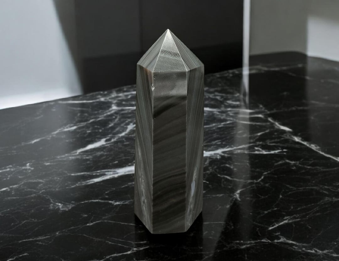 Black Obsidian Tower Banded Obsidian Tower Black Crystal Tower Striped ...