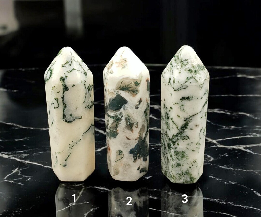Small Tree Agate Tower Moss Agate Tower Green Crystal Tower Moss Agate ...