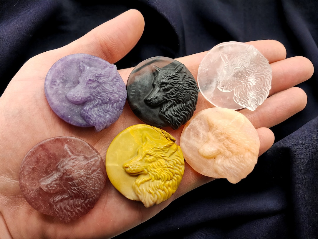 Crystal Wolf Carving Clear Quartz Wolf Lepidolite Wolf Orange ...
