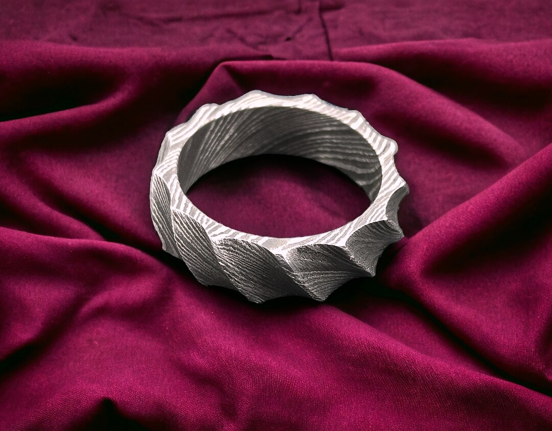 Mens Damascus Ring Mens Damascus Steel Ring Mens Wavy Ring Mens ...
