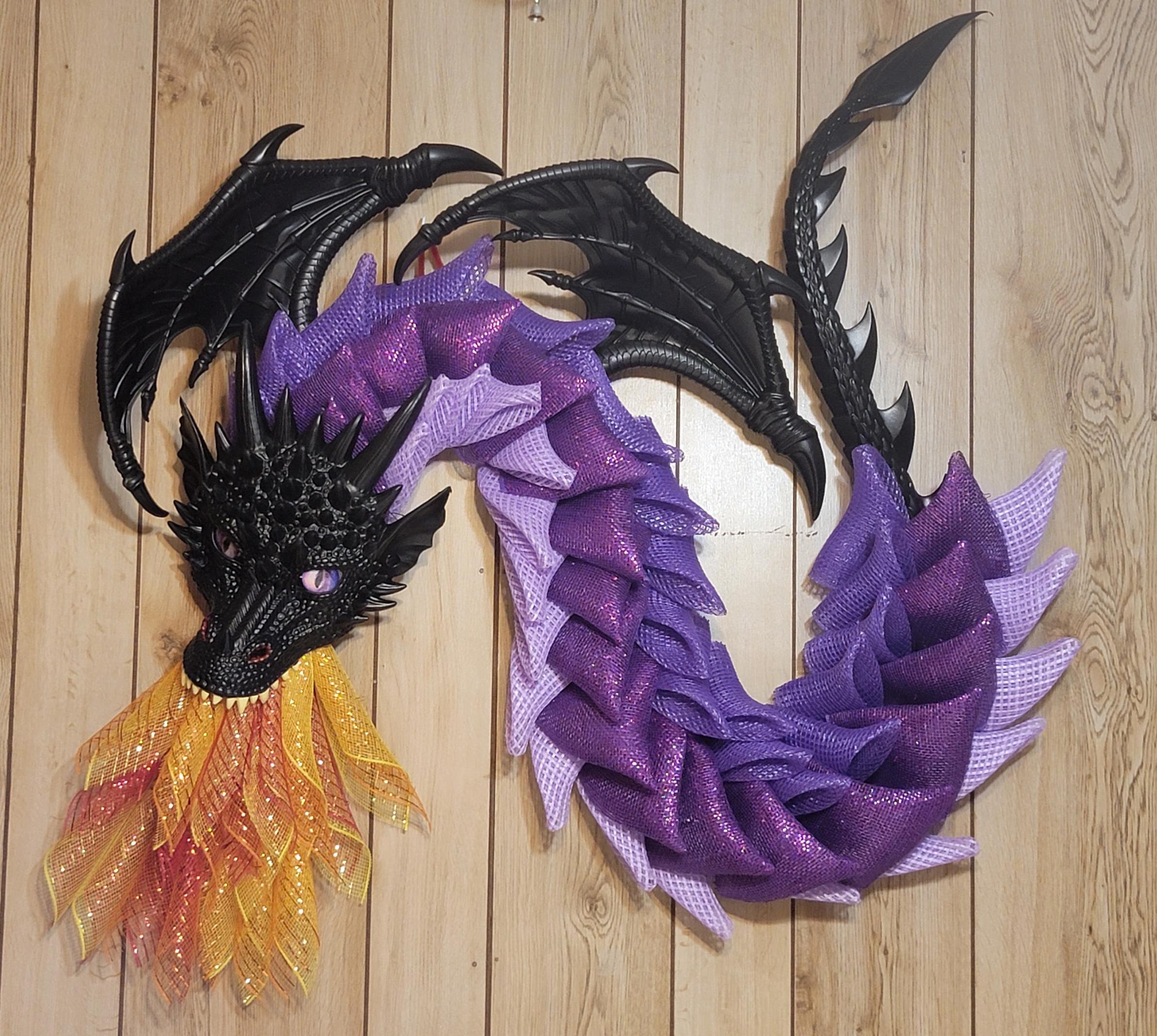 Customizable Flying Dragon Wreath, Dragon Wreath, Fire Wreath, Fantasy ...