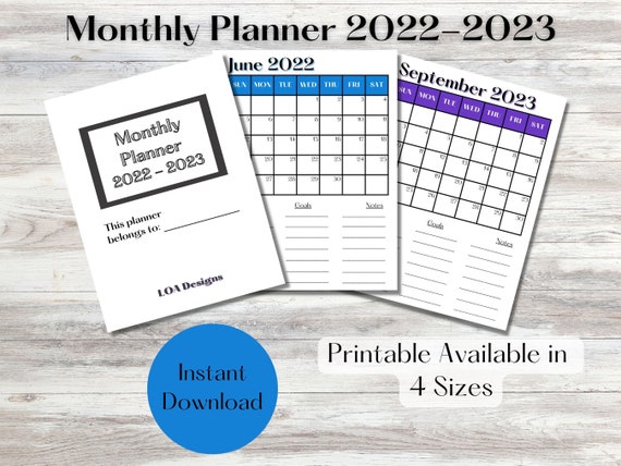 Monthly Printable Planner 2022 2023 Instant Download - Etsy