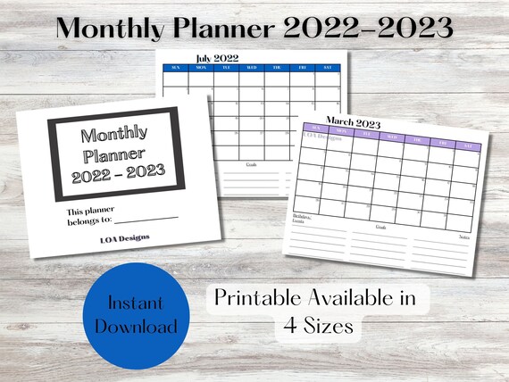 Monthly Printable Planner Landscape 2022 2023 Monthly - Etsy