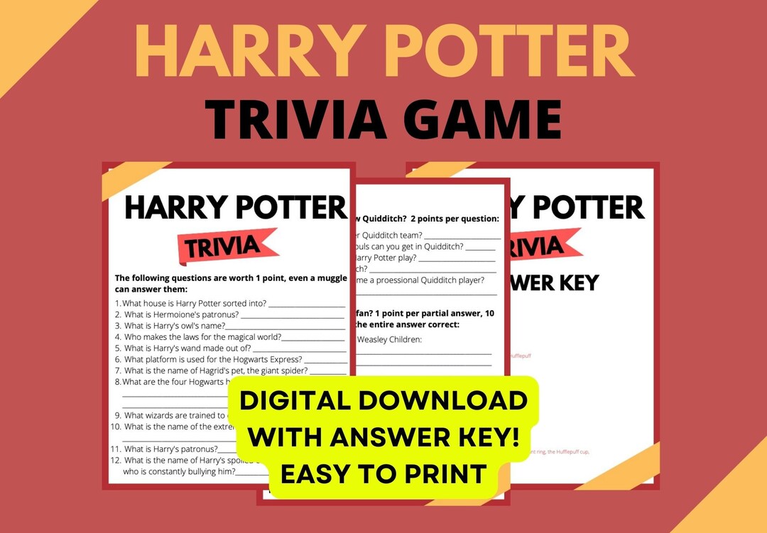HP Wizard Trivia! Digital Download Easy to Print PDF With Answer Key ...