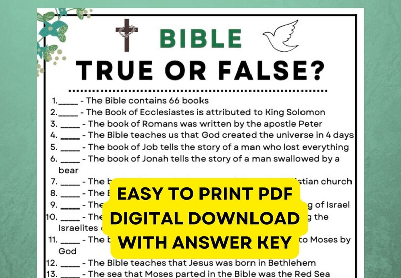 Bible True or False Game! Instant Digital Download PDF Printable 25 ...