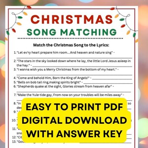 Christmas Song Matching Activity Game! PDF Instant Digital Download for ...