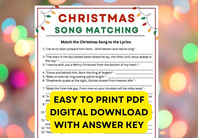 Christmas Song Matching Activity Game! PDF Instant Digital Download for ...