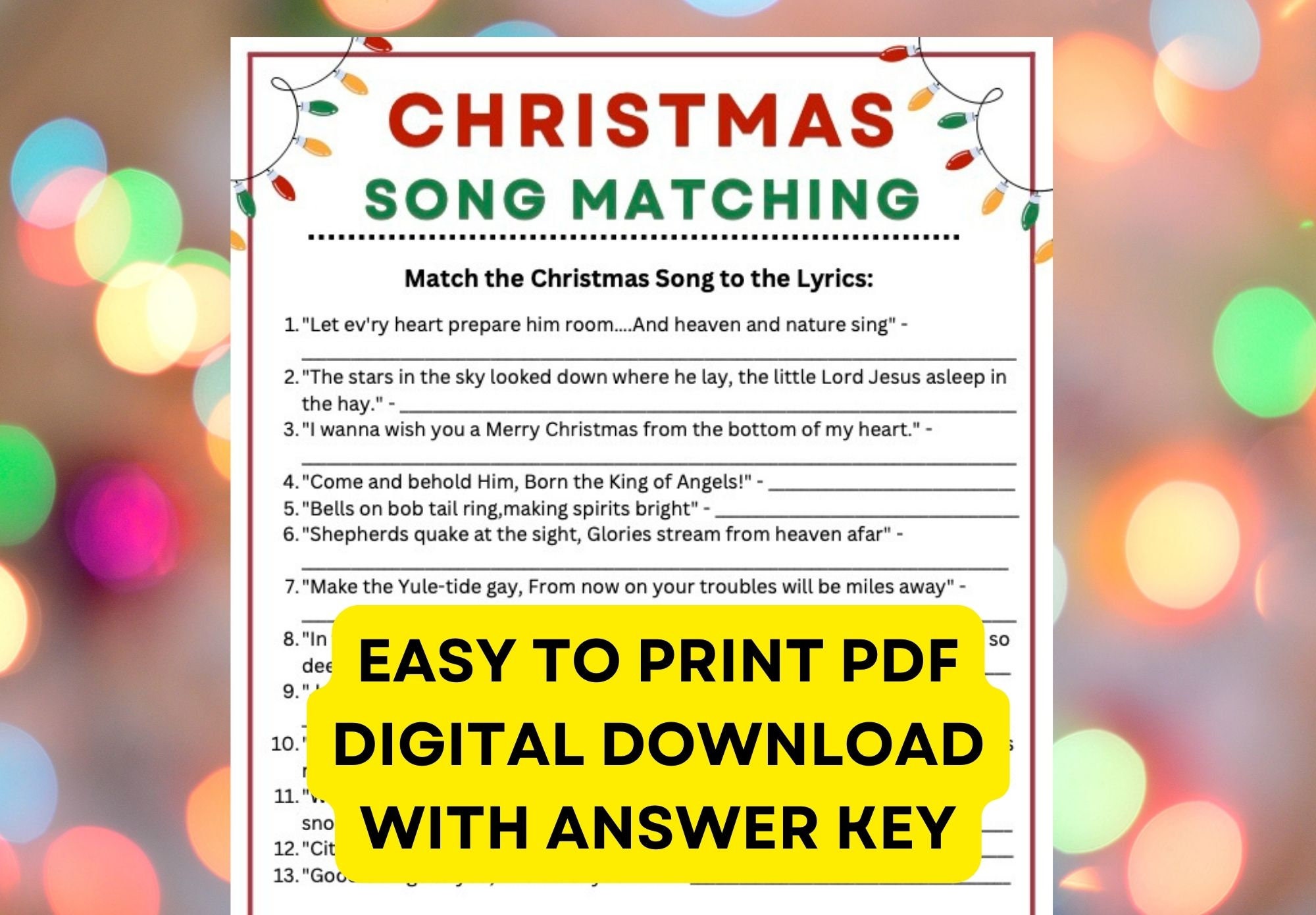 Christmas Song Matching Activity Game! PDF Instant Digital Download for ...