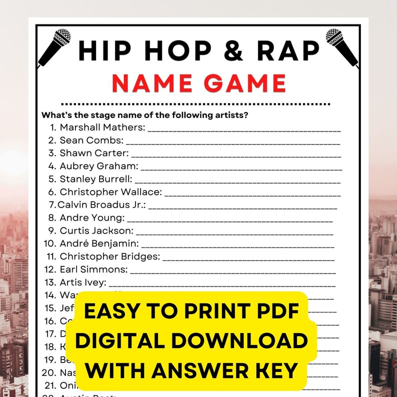 Hip Hop and Rap Game Bundle! 4 Games Include Trivia, Name Game, Finish ...