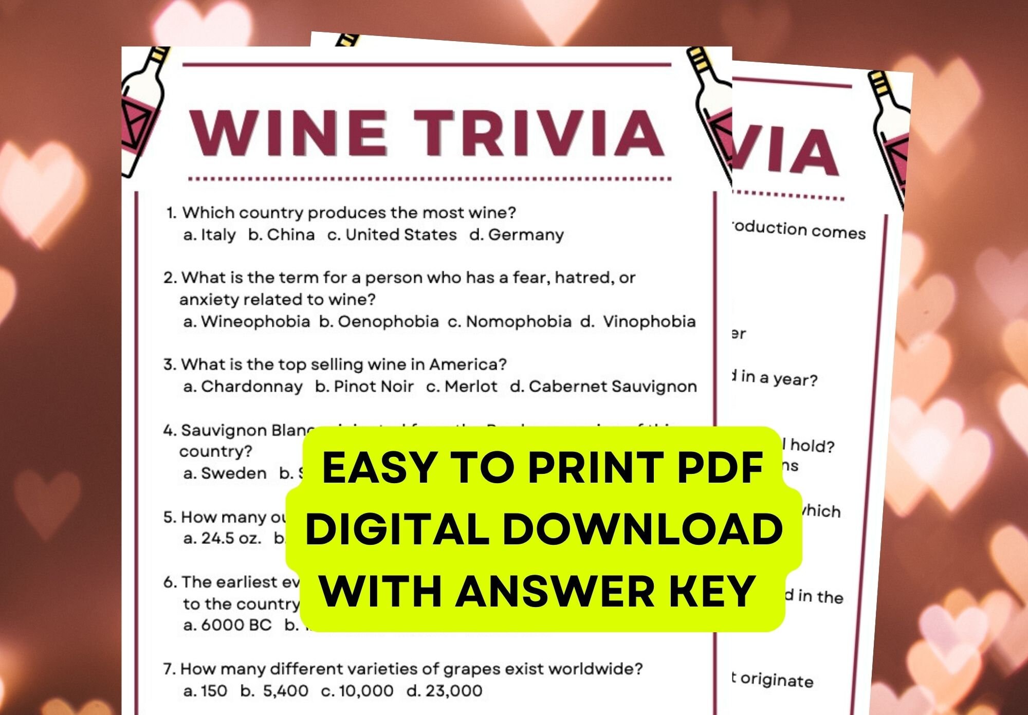 Wine Trivia Game! Instant Digital Download PDF Printable 15 Questions ...