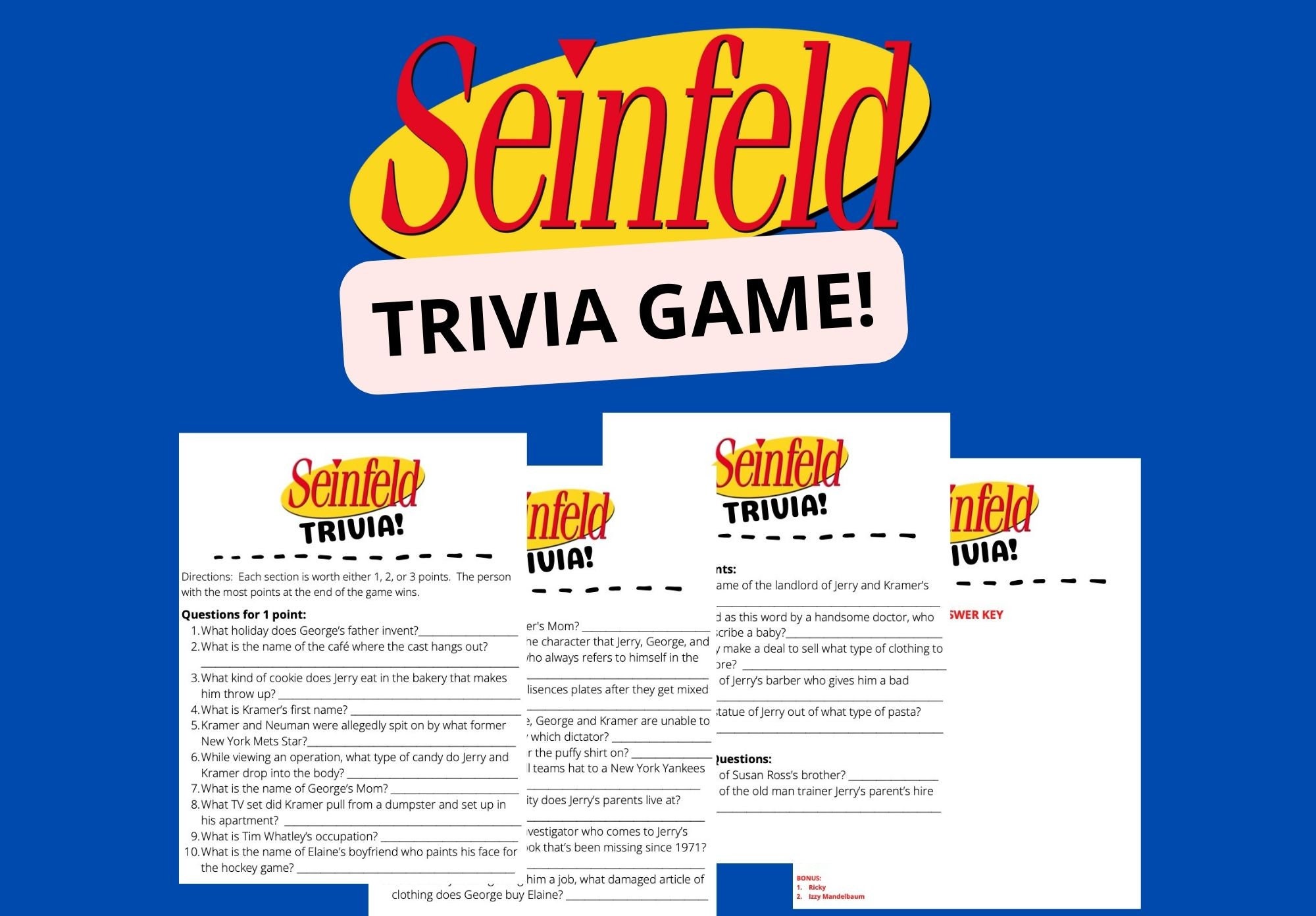 Seinfeld Trivia Game! Digital Download With 3 Rounds, 24 Questions, 2 ...
