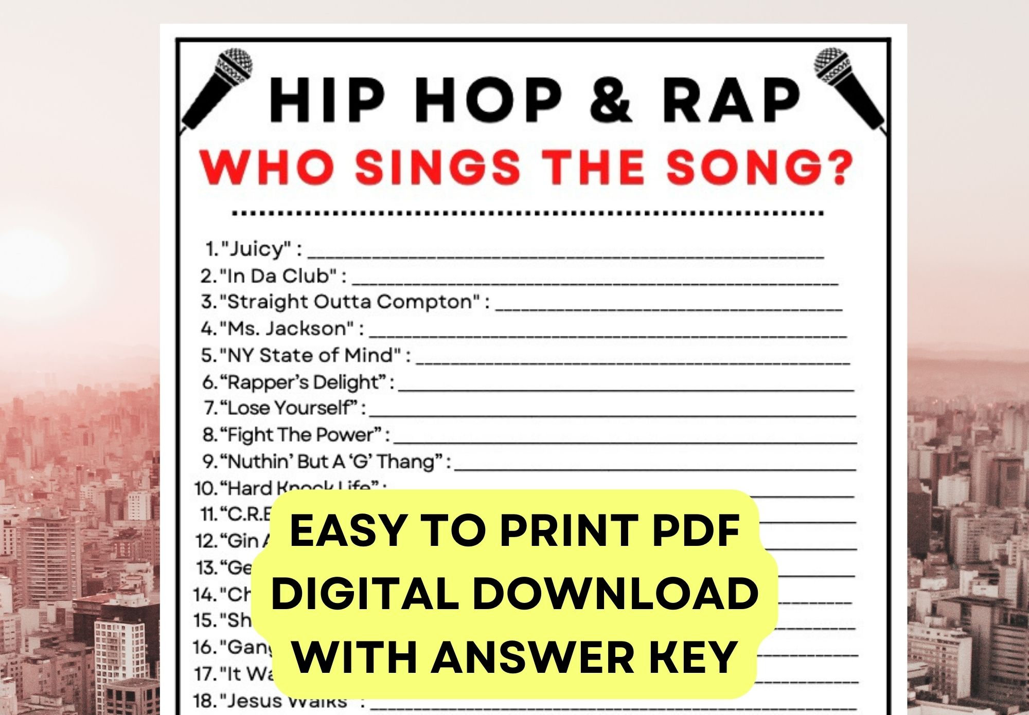 Hip Hop and Rap Game Bundle! 4 Games Include Trivia, Name Game, Finish ...