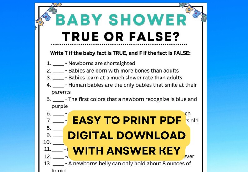 Baby Shower True or False Game! 18 Questions With Answer Key ...