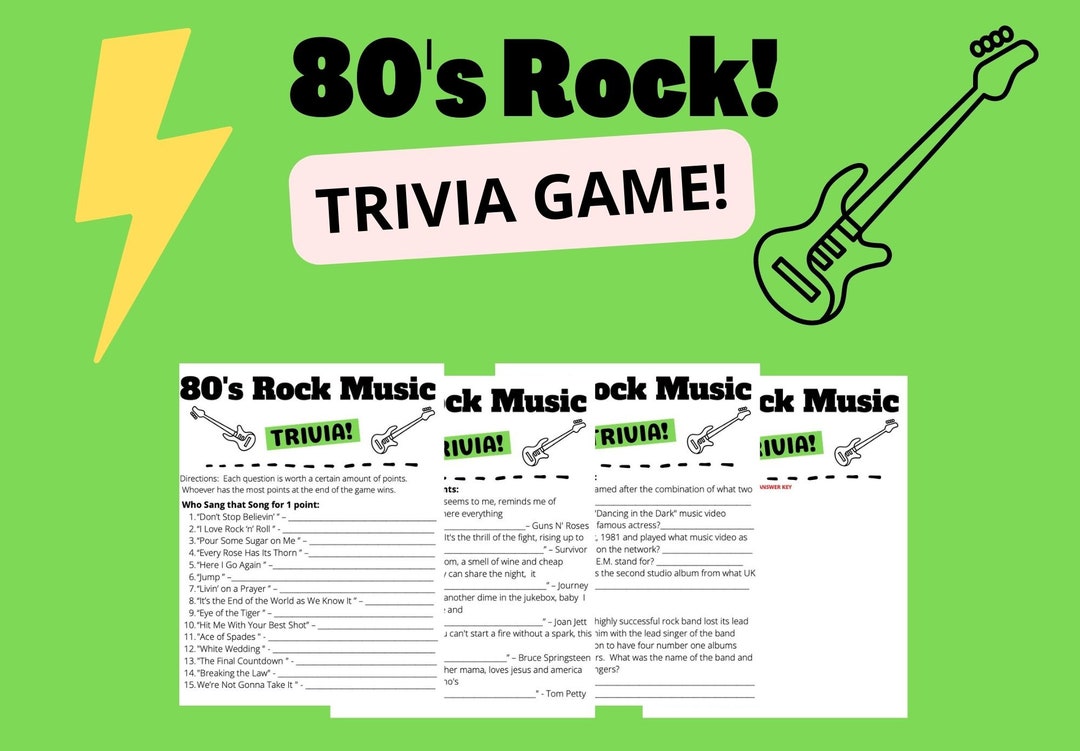 80's Rock Music Trivia Game! 4 Pages, 3 Rounds, 25 Questions, Plus One ...