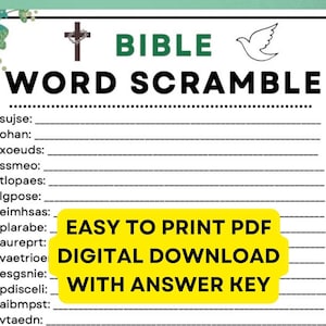 Bible Word Scramble Game! Instant Digital Download PDF Printable 24 ...