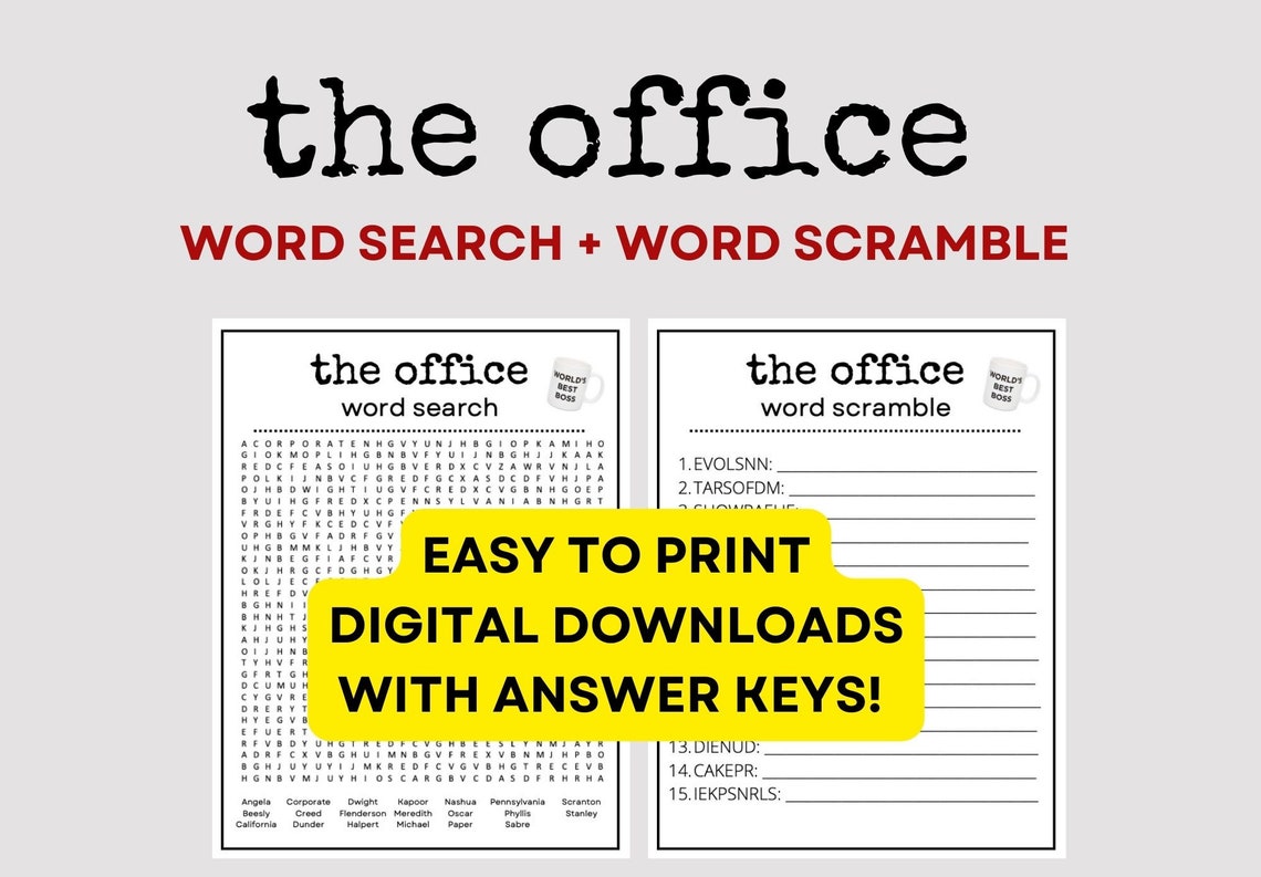 The Office Word Search and Word Scramble Digital Printable PDF - Etsy