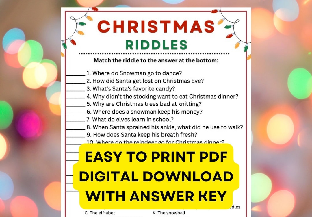 Christmas Riddle Activity Game! PDF Instant Digital Download for Adults ...