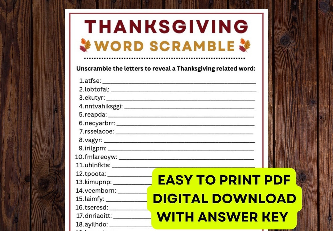 Thanksgiving Word Scramble Game! PDF Printable Digital Instant Download ...
